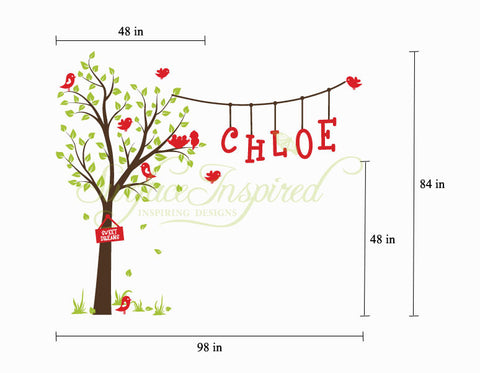 Nursery Wall Decals Cute Garden Tree with Custom Name – Removable Wall ...